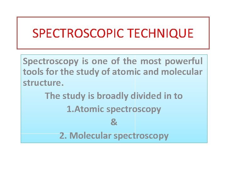 SPECTROSCOPIC TECHNIQUE Spectroscopy is one of the most