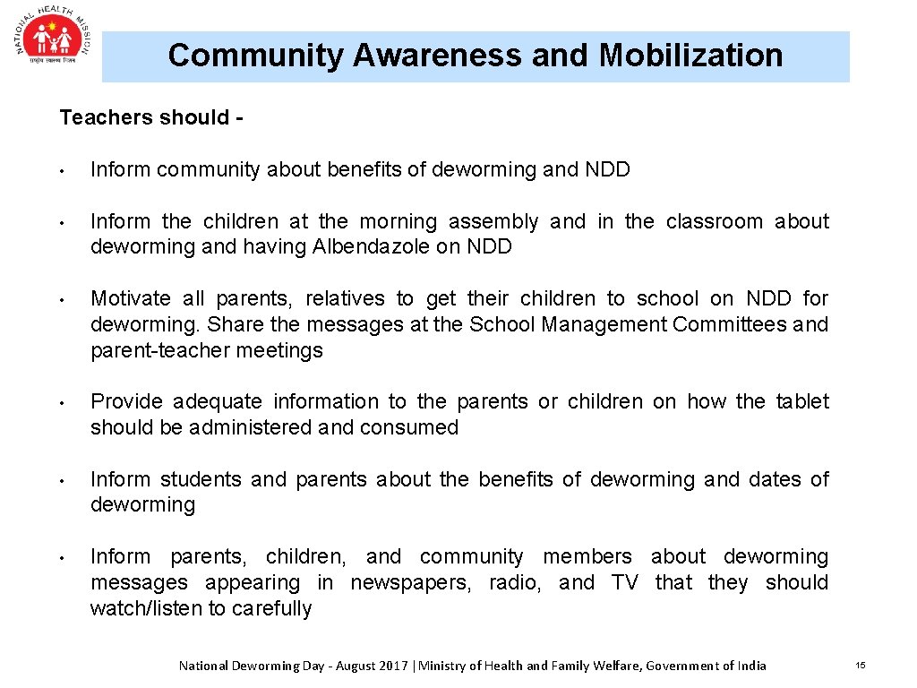National Deworming Day August 2017 Training of School