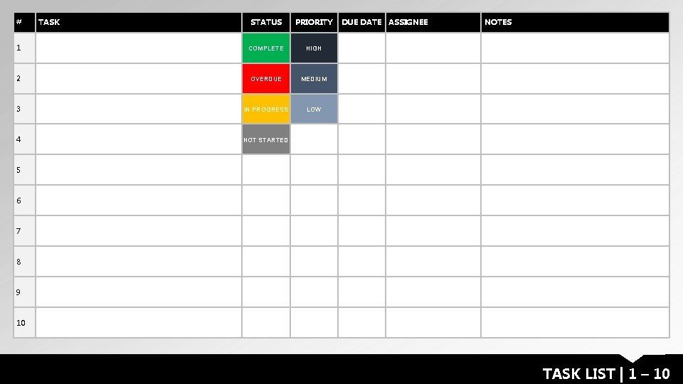 TASK LIST PROJECT TITLE COMPLETED BY NAME DATE