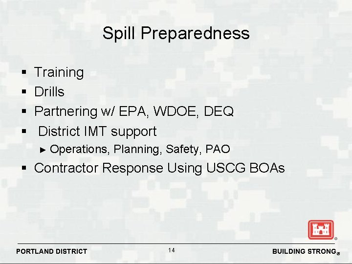 US Army Corps of Engineers Spill Response at