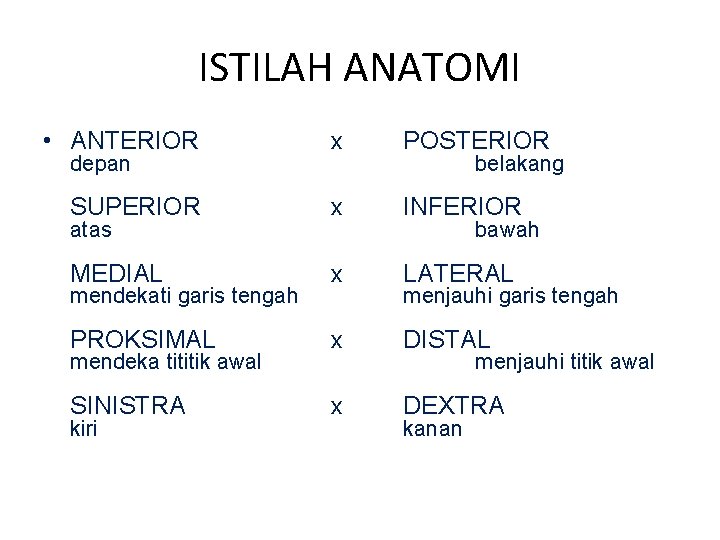 ANATOMI Anatomi Ilmu urai yang mempelajari susunan tubuh