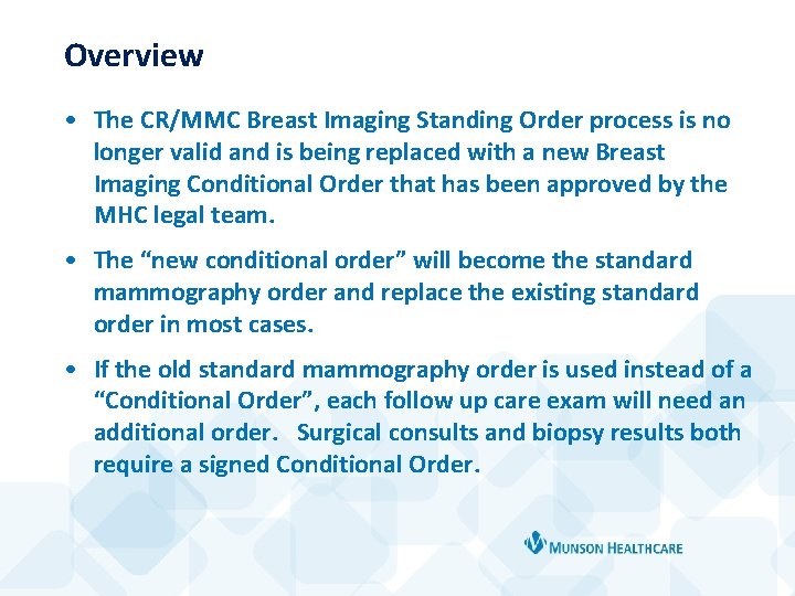 Mammography Breast Imaging Order September 2017 Outline Overview