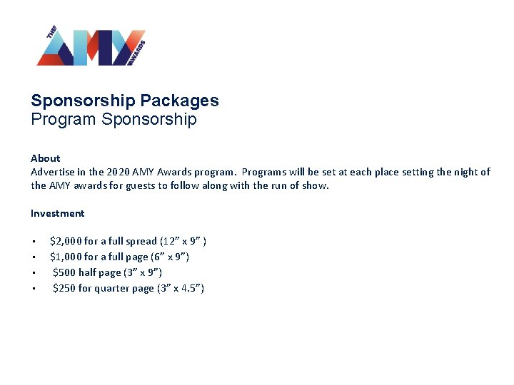 2020 AMY Awards Sponsorship Packages The Red Pencil