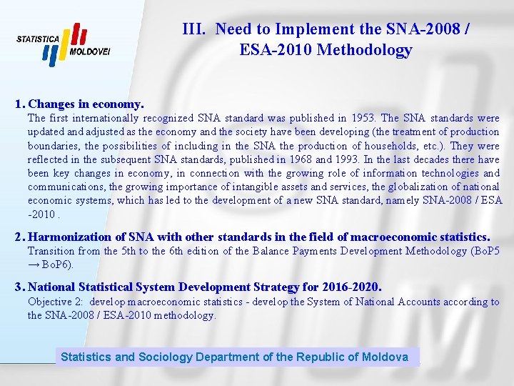 Implementation of the UN System of National Accounts