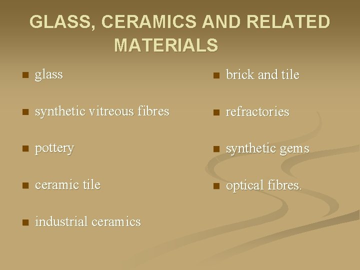 Glass Industry GLASS CERAMICS AND RELATED MATERIALS n