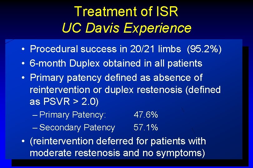Instent Restenosis and Occlusion Time for Surgical Revision