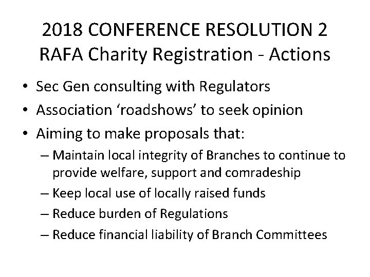 RAFA GOVERNANCE Current Structures and Responsibilities 2018 Conference