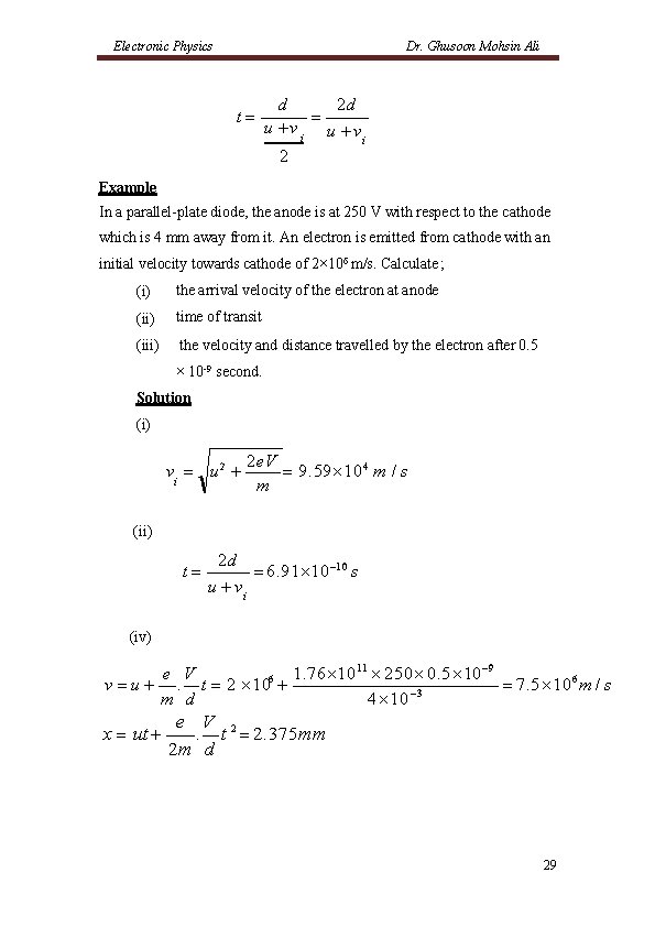 Electronic Physics Dr Ghusoon Mohsin Ali Electron Ballistics