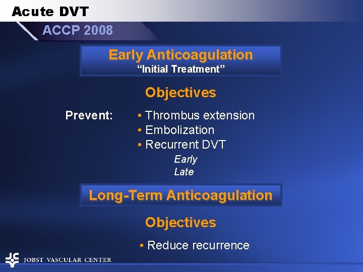 Deep Venous Thrombosis OVERVIEW of treatment Anthony J