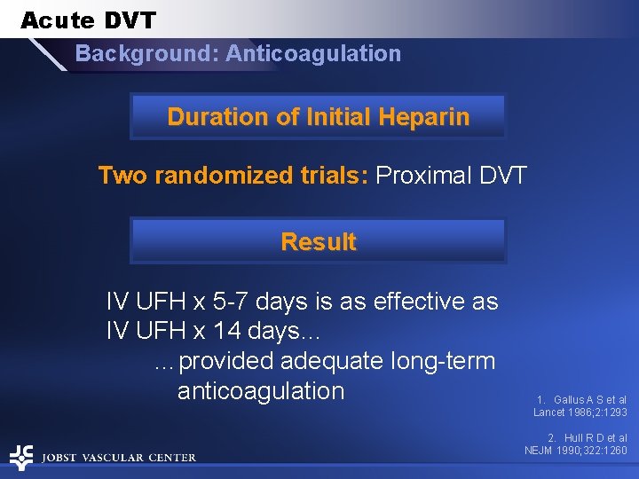 Deep Venous Thrombosis OVERVIEW of treatment Anthony J