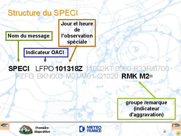 Observation et messages dobservation Metar et Speci Structure