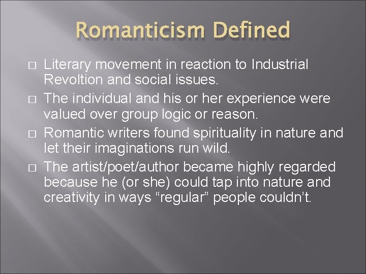 ROMANTICISM IN AMERICA 1800 1860 ISH Its more