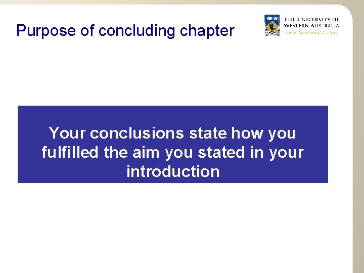 Writing conclusions Dr Cheryl Lange Common thesis structure