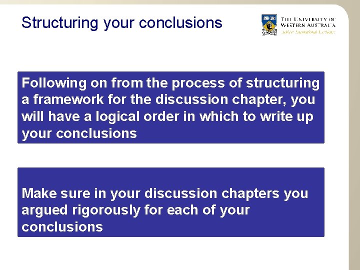 Writing conclusions Dr Cheryl Lange Common thesis structure