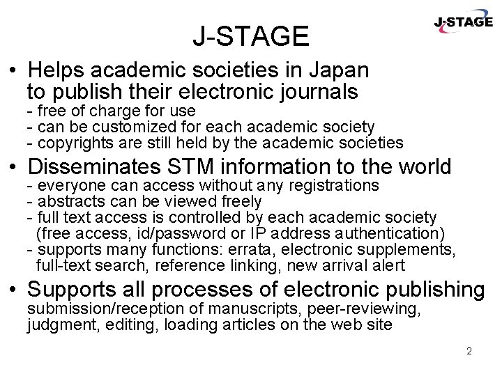 JSTAGE System for Publishing and Linking Electronic Journals
