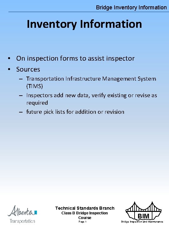 Bridge Inventory Information BRIDGE INVENTORY INFORMATION Technical ...