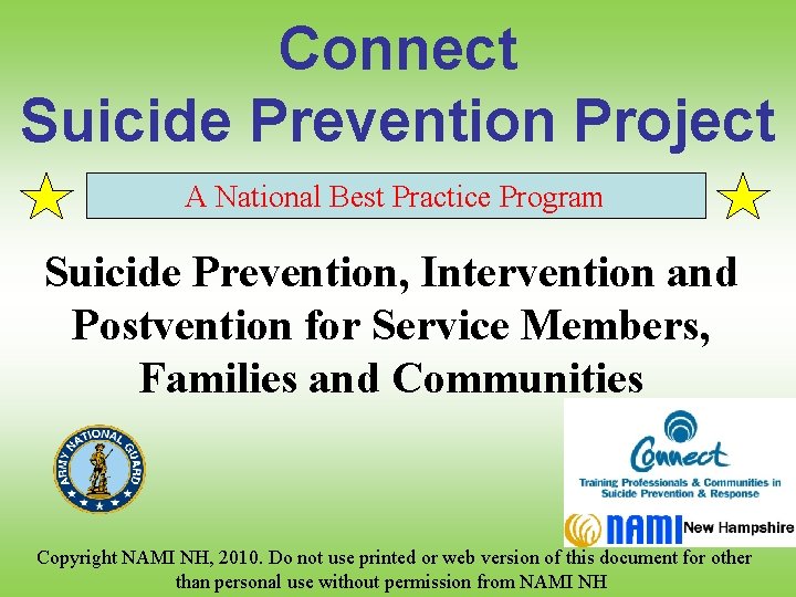 Connect Suicide Prevention Project A National Best Practice