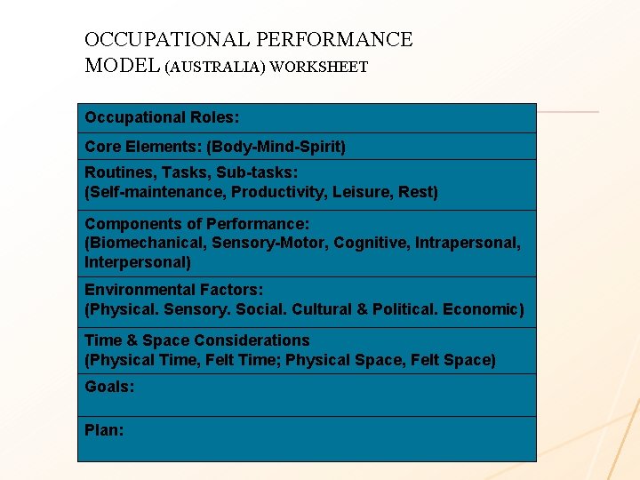 Perceive Recall Plan and Perform Ergoterapeutisk kartlegging og