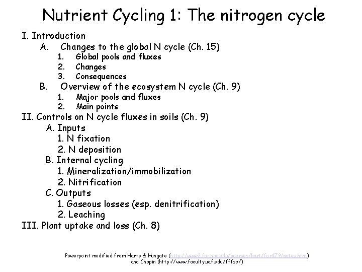 Nutrient Cycling 1 The nitrogen cycle I Introduction