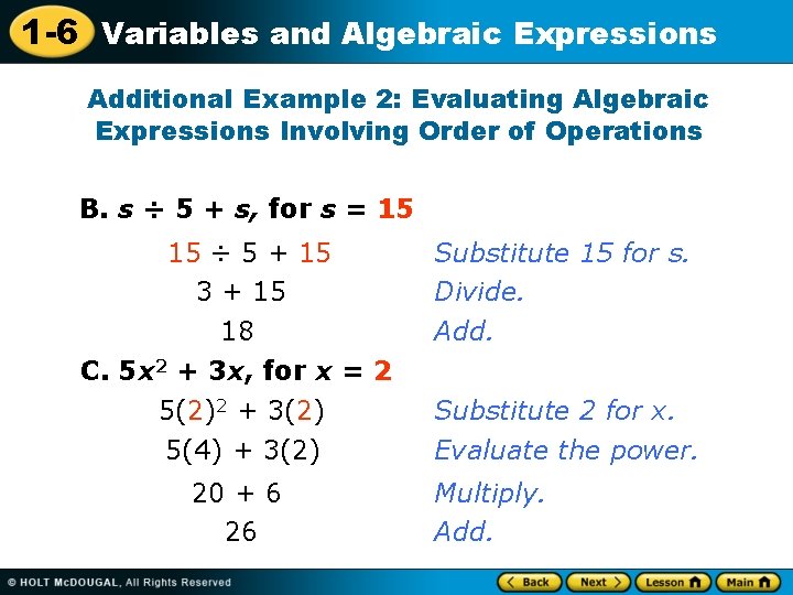 1 6 Variables and Algebraic Expressions Warm Up