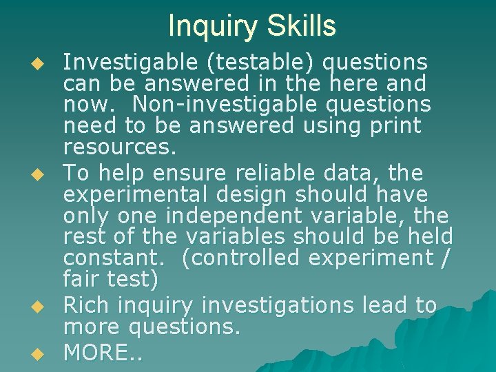 Parachutes An experience in inquiry learning What type