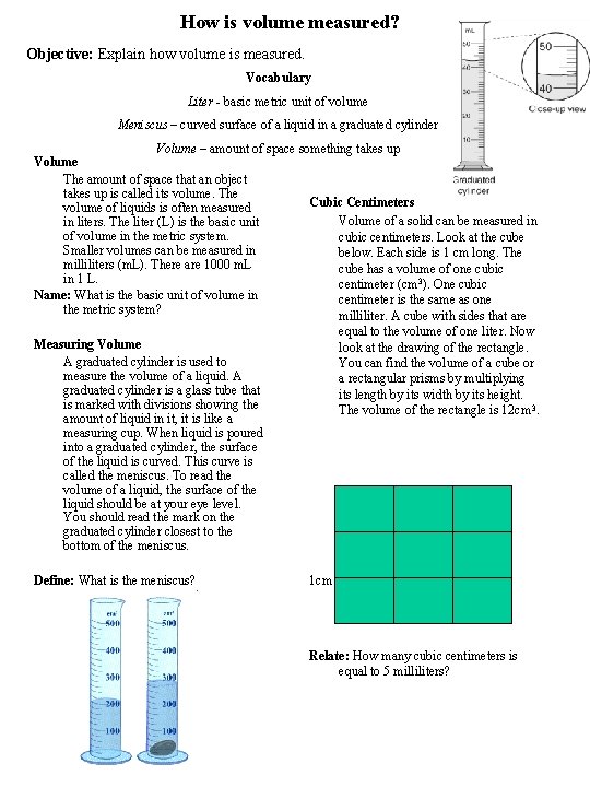 How is volume measured Objective Explain how volume