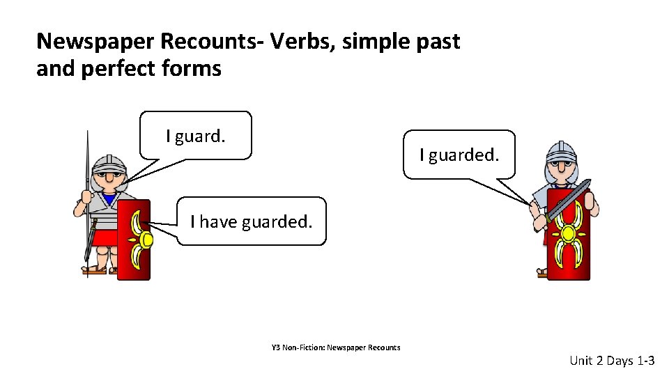 Newspaper Recounts Verbs simple past and perfect forms