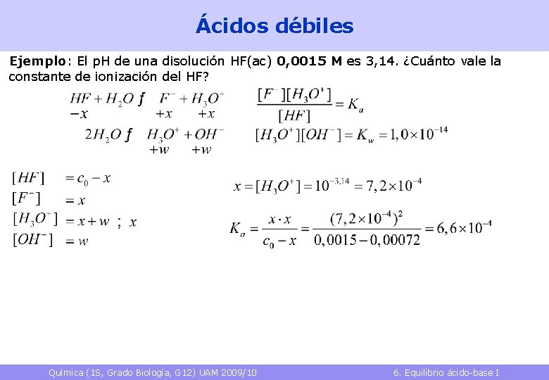6 Equilibrios cidobase I Qumica 1 S Grado