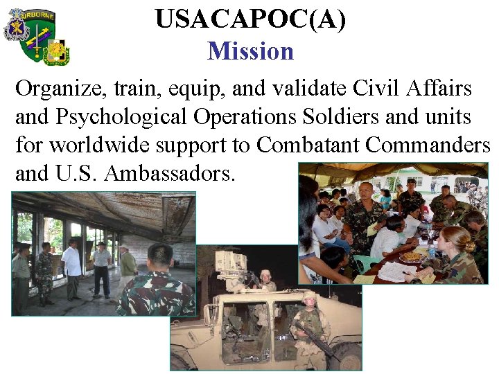 United States Army Cover Slide Operations Civil Affairs