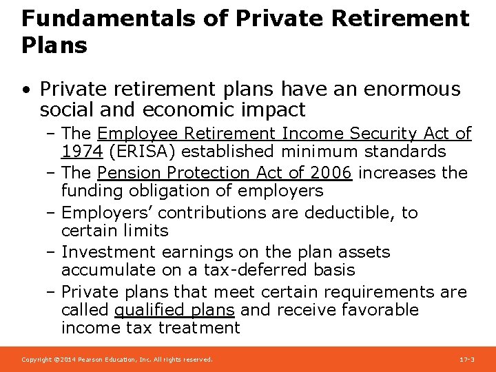 Chapter 17 Employee Benefits Retirement Plans Agenda Fundamentals