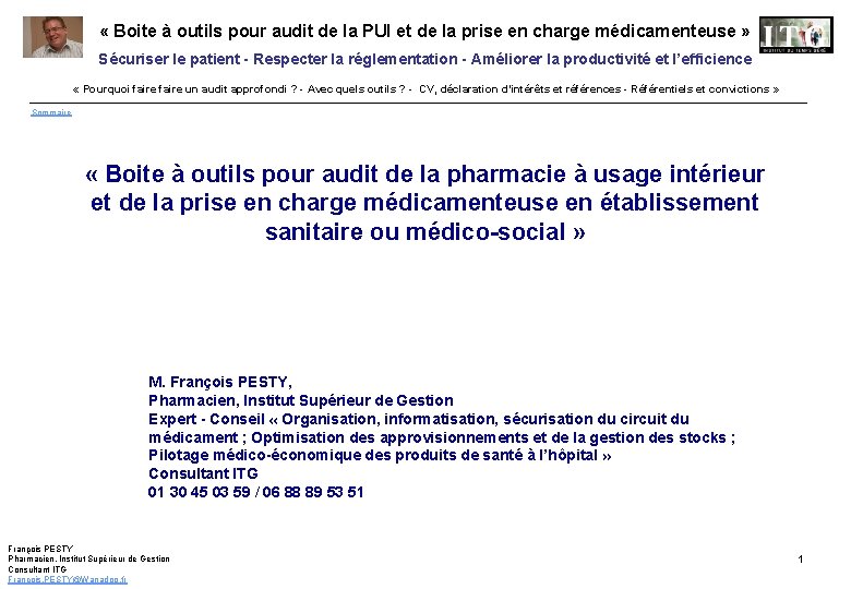 Boite outils pour audit de la PUI et