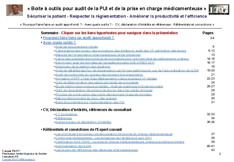 Boite outils pour audit de la PUI et
