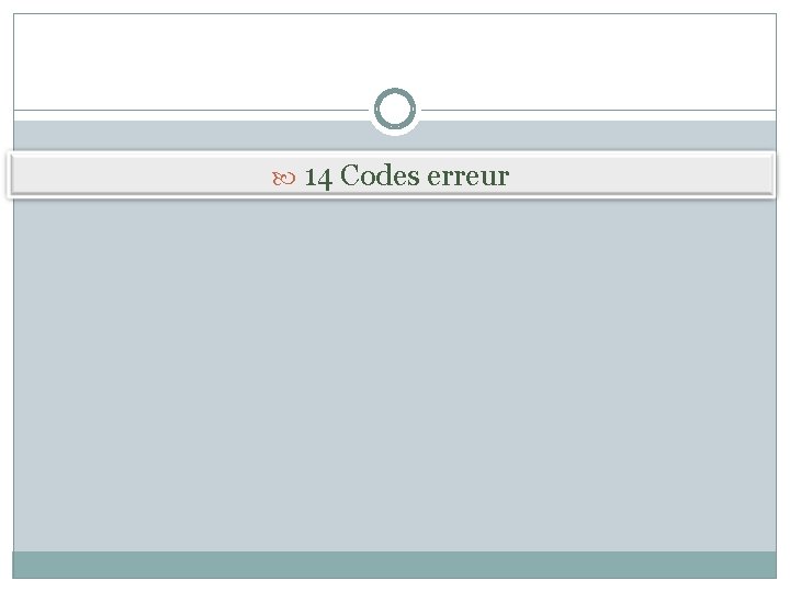 14 Codes erreur CODE ERREUR Cause de lerreur