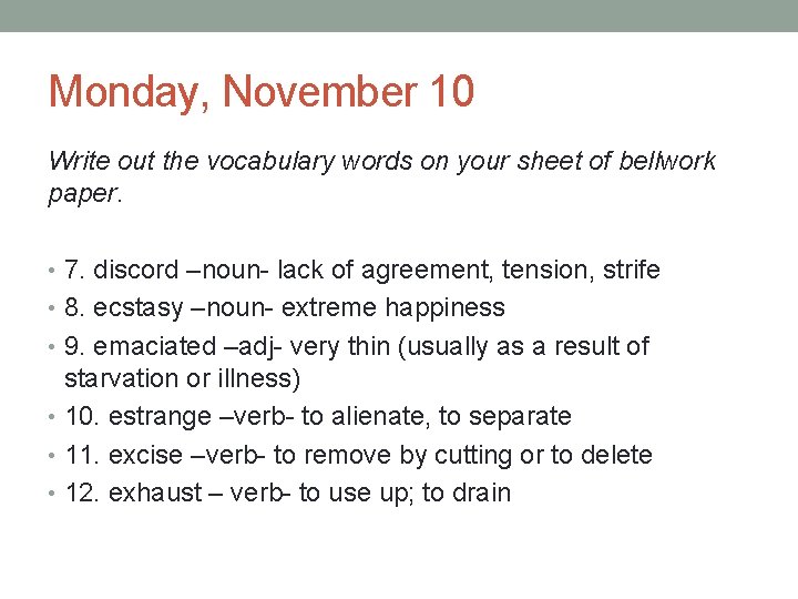 THE DIARY OF ANNE FRANK Bellwork Vocabulary 1