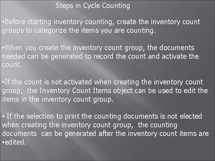 MAPICS XA Cycle Counting in Materials Management Presented