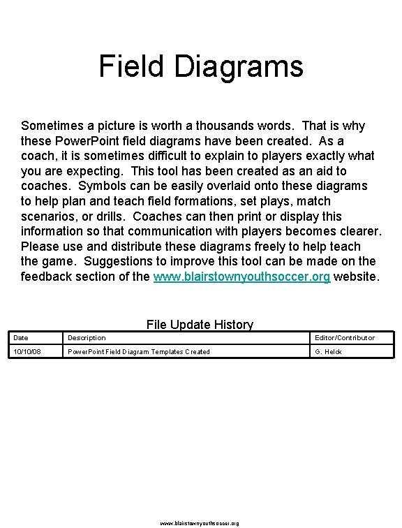 Field Diagrams Sometimes a picture is worth a