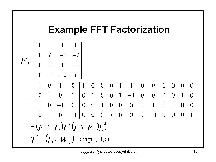 Applied Symbolic Computation CS 300 The Fast Fourier
