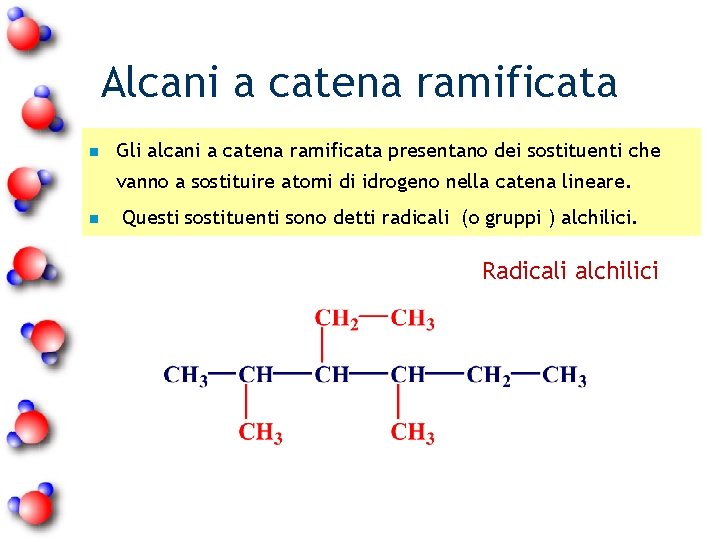 Nomenclatua degli Idrocarburi Alcani ALCANI n Gli alcani