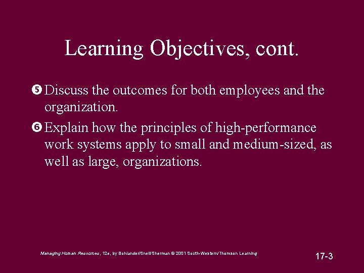 Managing Human Resources Bohlander Snell Sherman Chapter 17