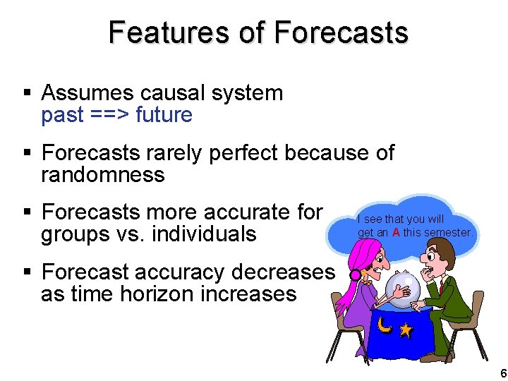 Forecasting Learning Objectives List the elements of a