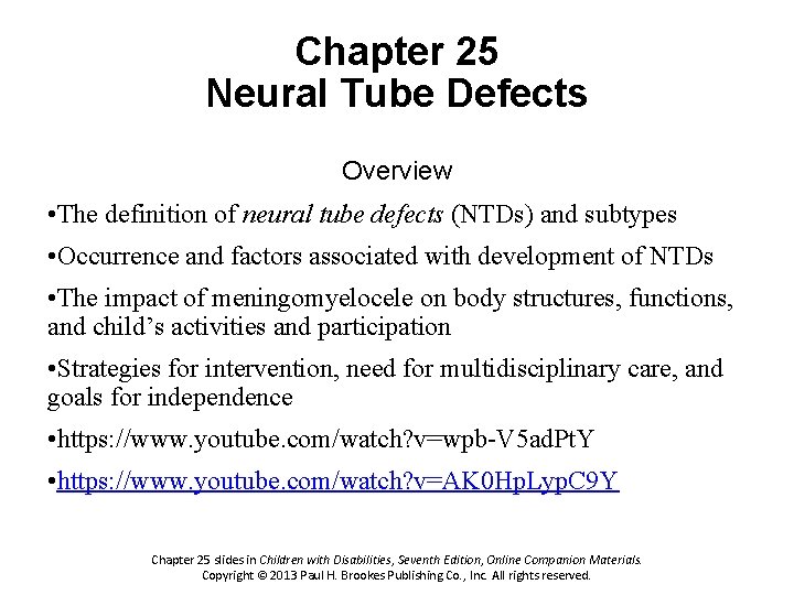 Chapter 25 Neural Tube Defects Overview The definition