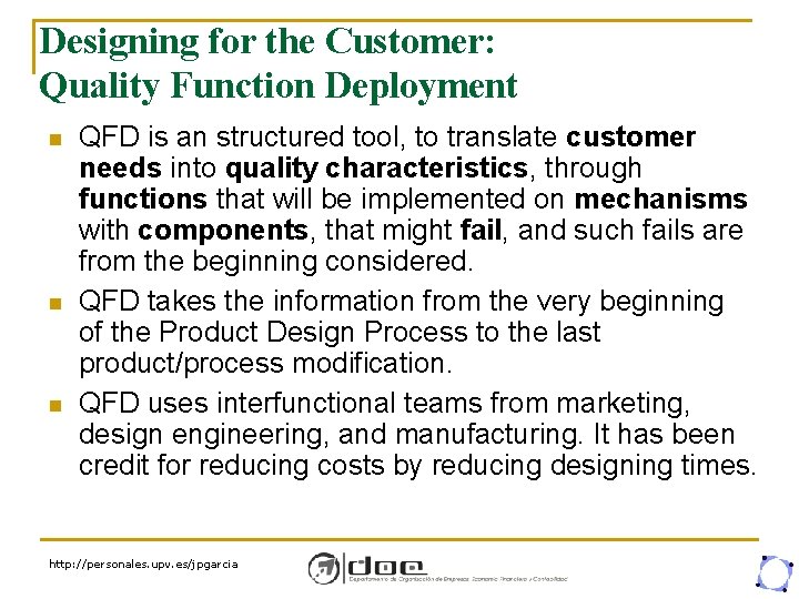 Product Introduction Life Cycle Product Design Phases QFD