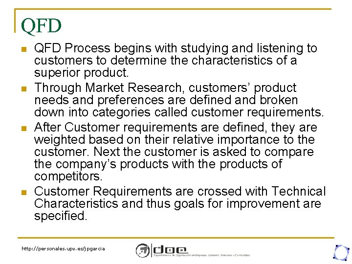 Product Introduction Life Cycle Product Design Phases QFD