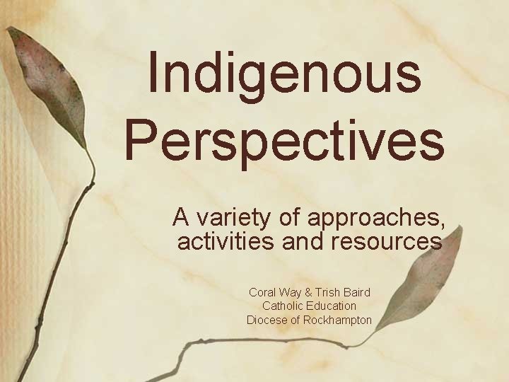 Indigenous Perspectives A variety of approaches activities and
