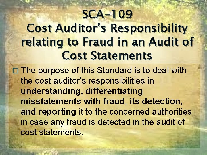 Introduction of SCA 101 to 119 By cma