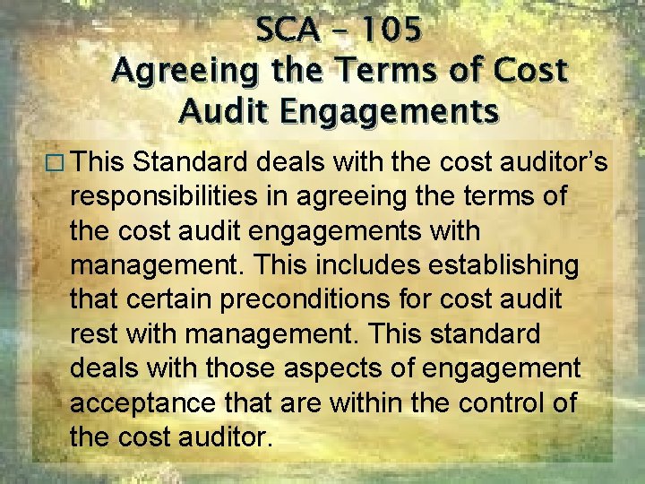 Introduction of SCA 101 to 119 By cma