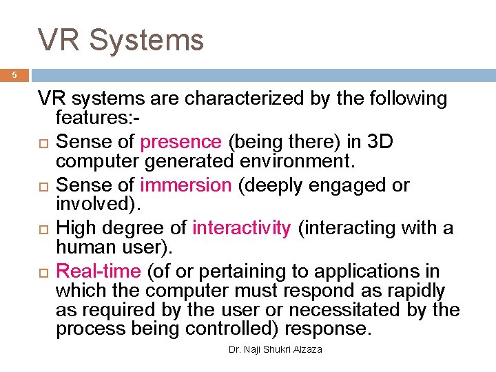 VIRTUAL REALITY VR INTRODUCTION AND BASIC APPLICATIONS Dr