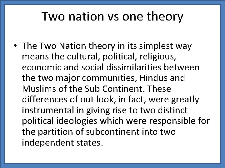 AIMS AND OBJECTS OF CREATION OF PAKISTAN Setting