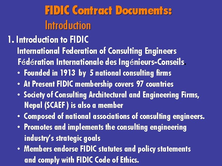 Procurement and Contract Management Training FIDIC Contract Documents