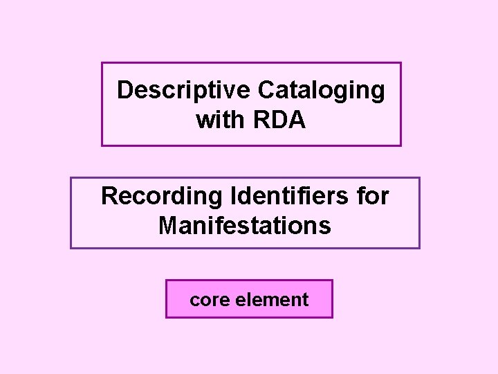 Descriptive Cataloging with RDA Recording Identifiers for Manifestations